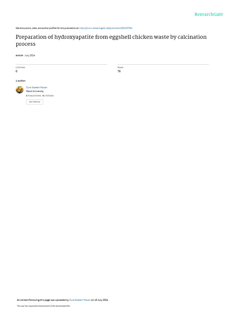 Preparation of Hydroxyapatite From Eggshell Chicken Waste by ...