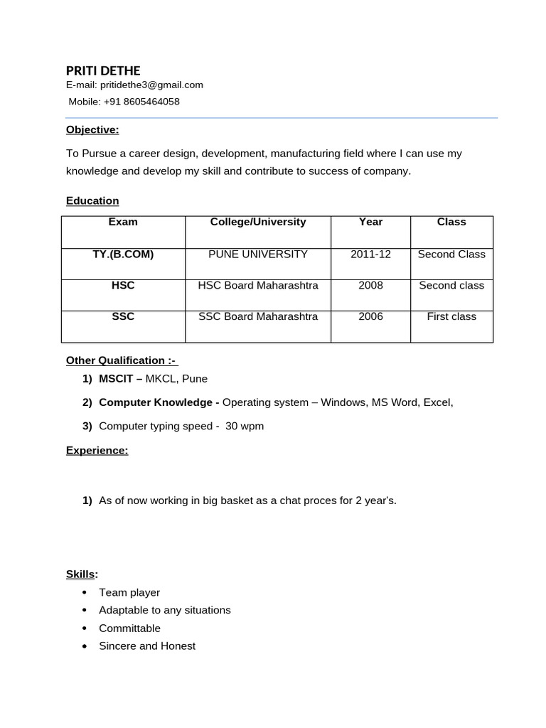 Priti Dethe - Resume - Apna | PDF