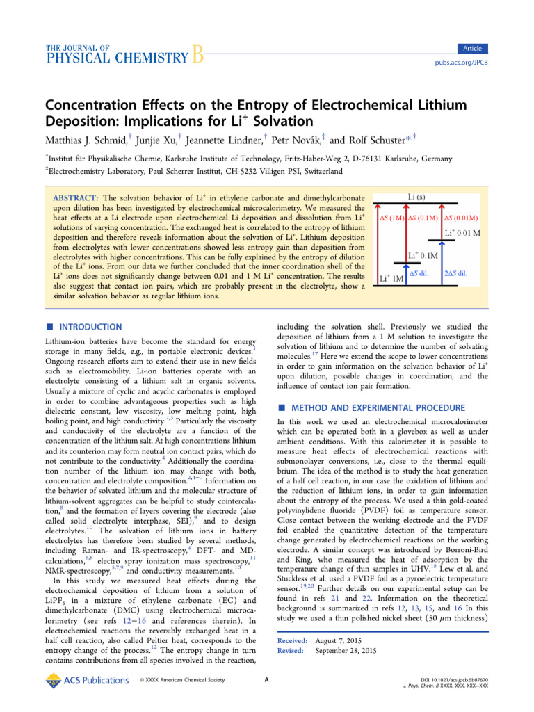 Concentration Effects On The Entropy of Electrochemical Lithium | PDF | Electrochemistry ...