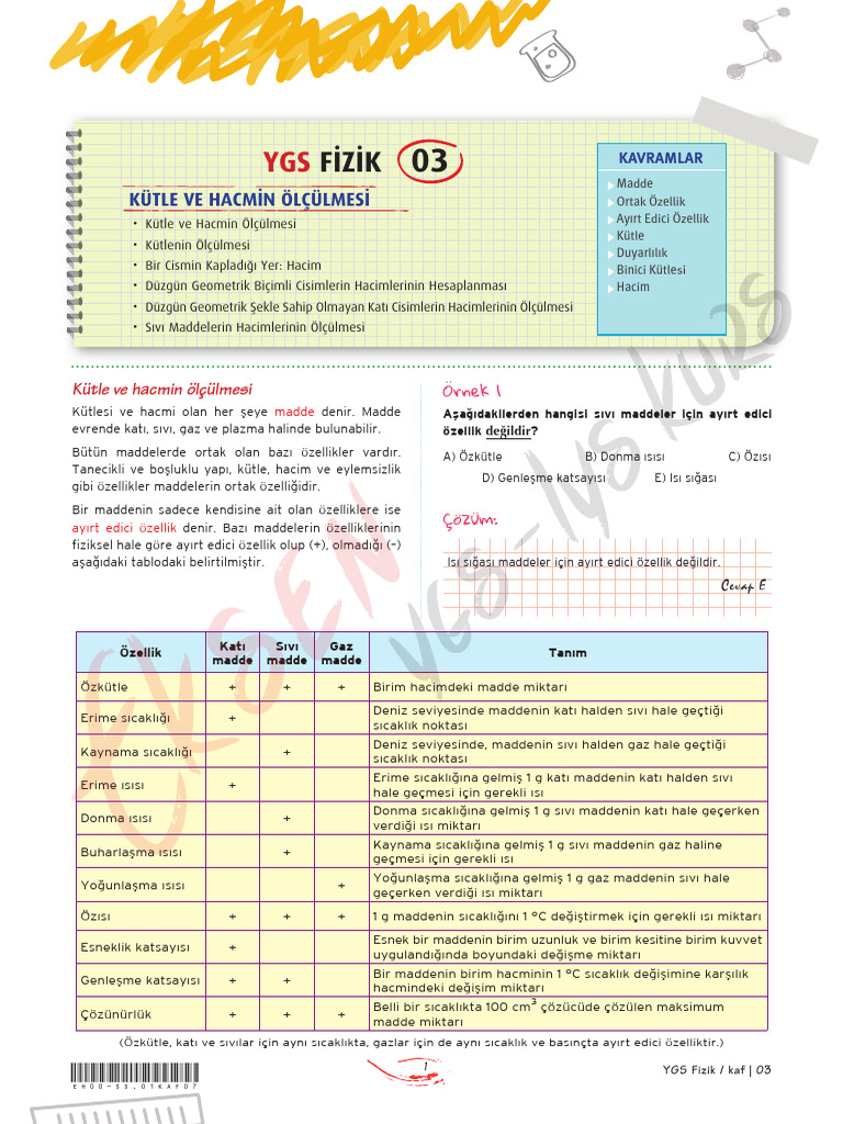 Ygs Fizik Dersi Kutle Ve Hacmin Olculmesi Konu Anlatimi Ve Ornekleri | PDF