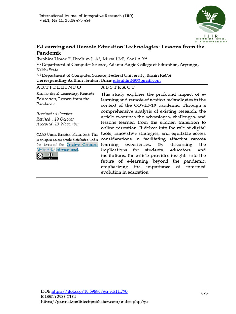 E-Learning and Remote Education Technologies Lessons From The Pandemic ...