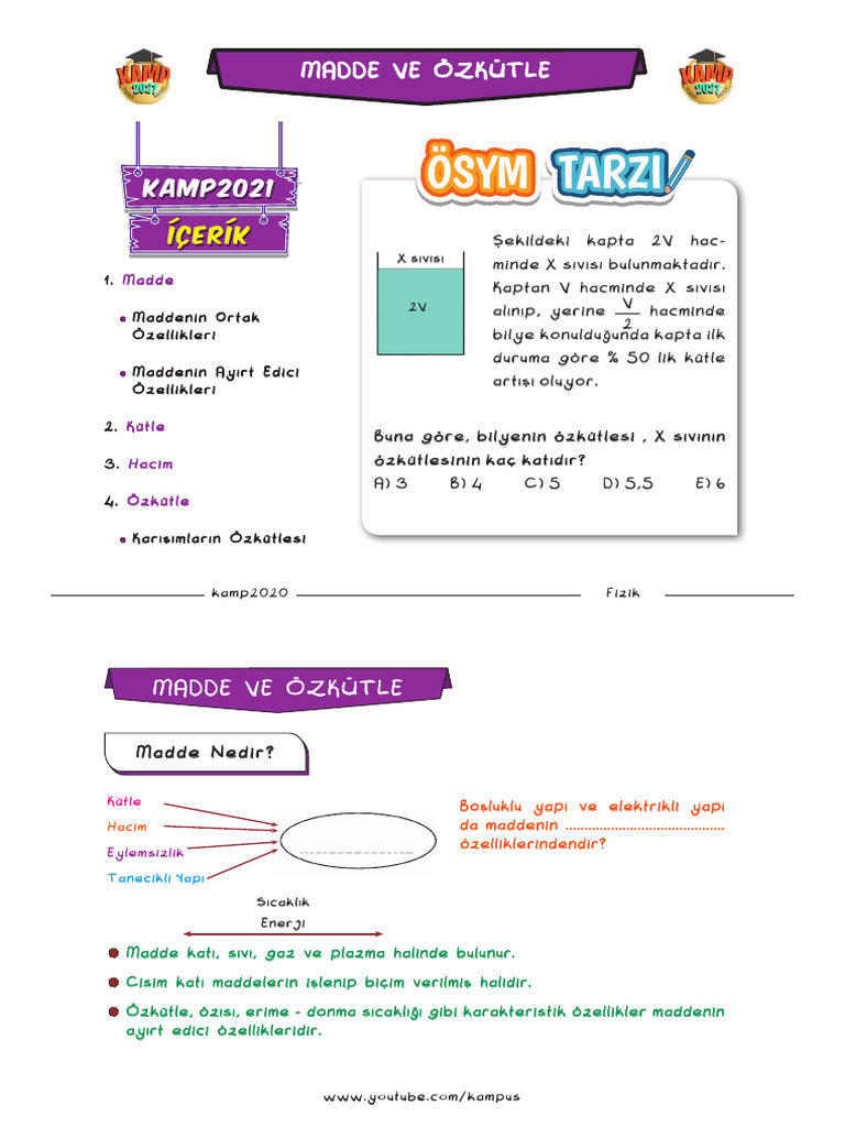 Yks-Tyt-Ayt-Fizik-Madde-Ve-Ozkutle-Ders-Notlari-Ve-Calisma-Sorulari- | PDF