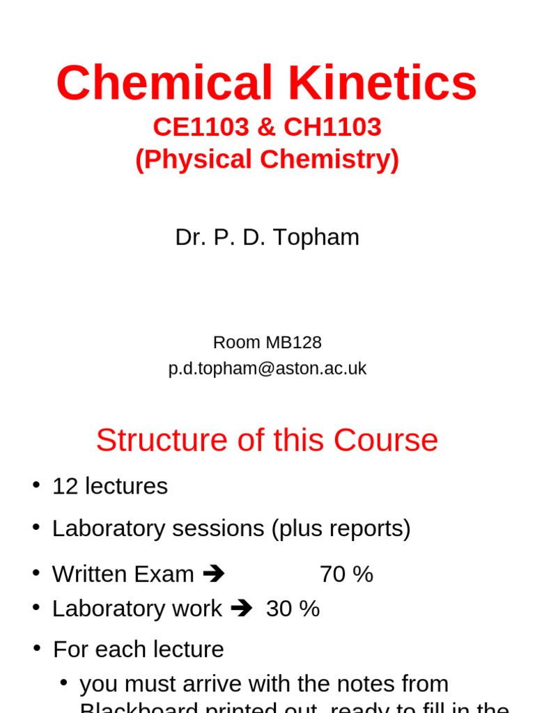 Physical Chemistry Lecture 1 | PDF | Gases | Chemical Kinetics