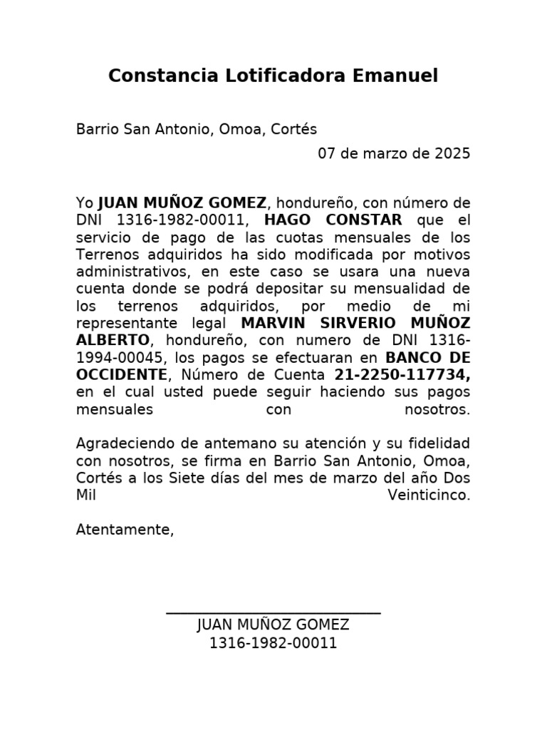 Constancia Lotificadora Emanuel | PDF