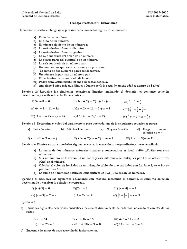 CIU 2019-2020 TP 3 Matemática | PDF | Ecuaciones | División (Matemáticas)