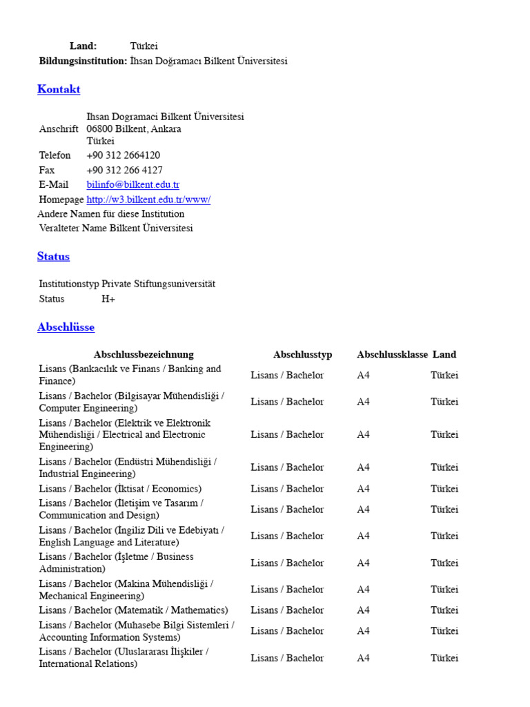 Anabin BSC Bilkent A4 H+ | PDF