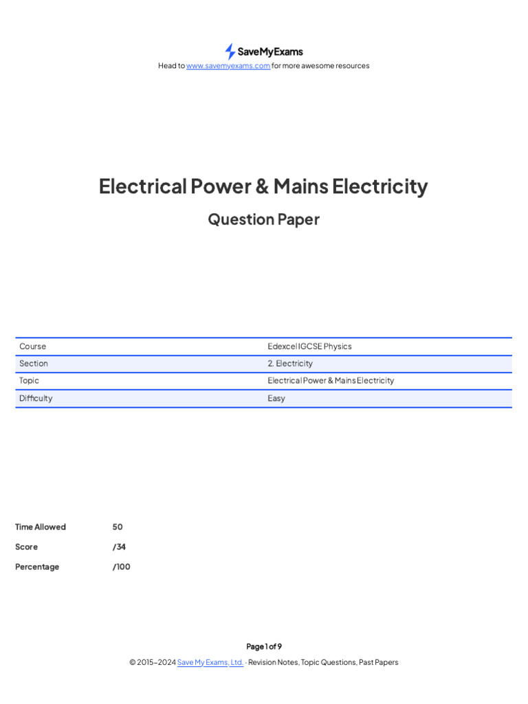 IGCSE Physics: Electrical Power Exam | PDF | Alternating Current ...