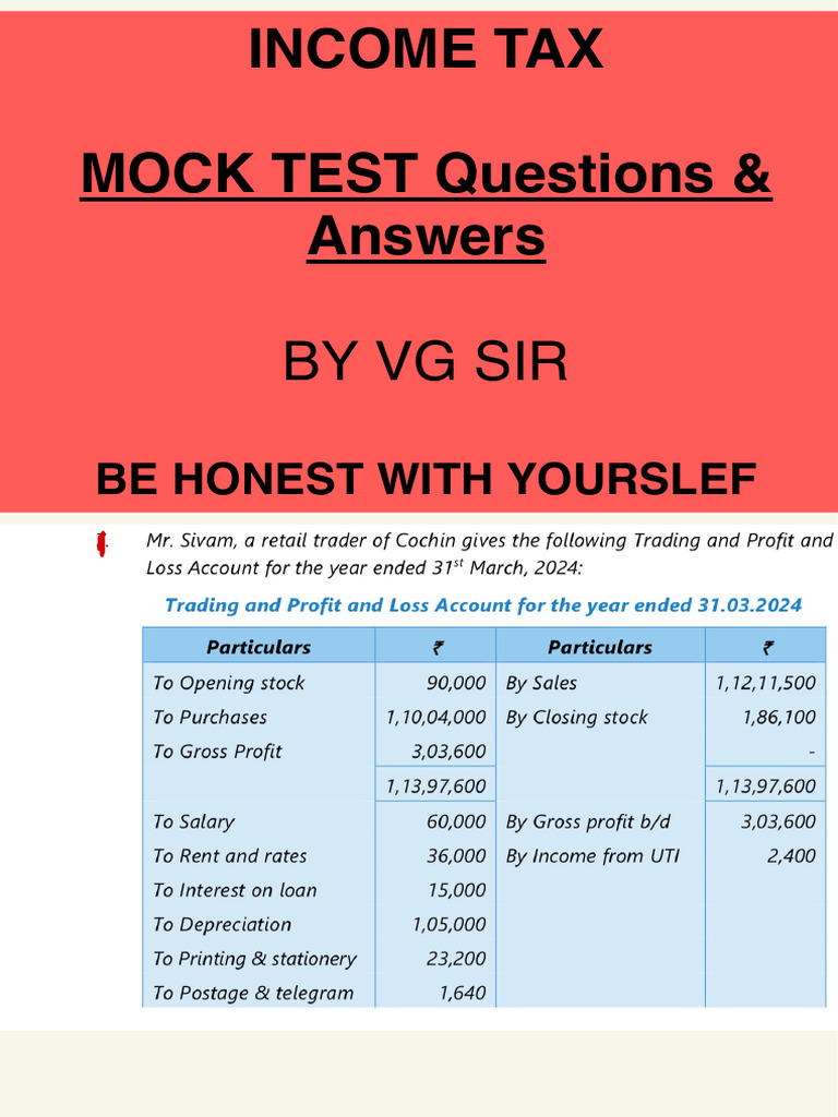 MOCK TEST INCOME TAX With Answers | PDF | Depreciation | Payments