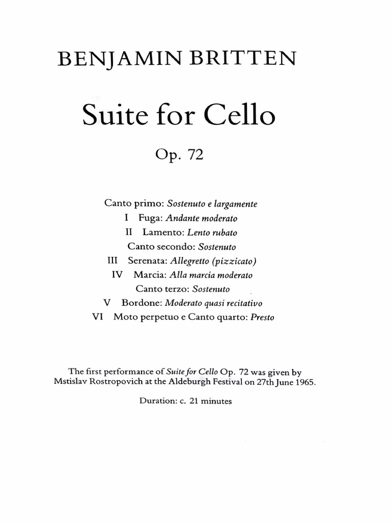 Benjamin Britten Three Suites For Solo Cello Op.72 | PDF
