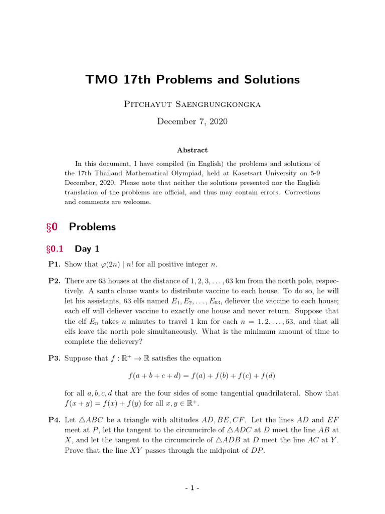 TMO 17th Problems and Solutions_Revise | PDF | Elementary Mathematics | Mathematics