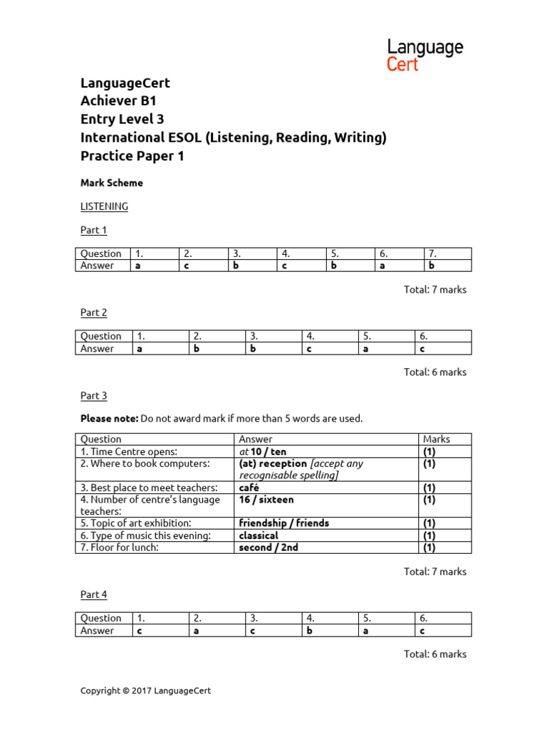 LanguageCert PP1 B1 IESOL Ms | PDF