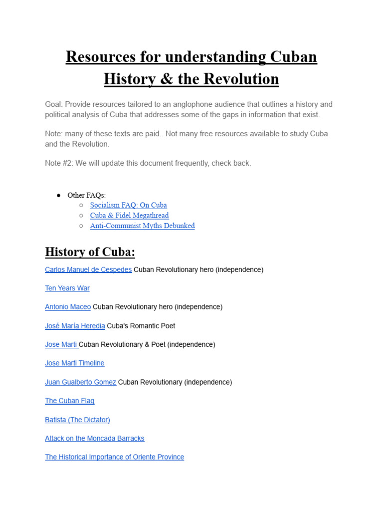 Cópia de Resources For Understanding Cuba and The Revolution | PDF ...