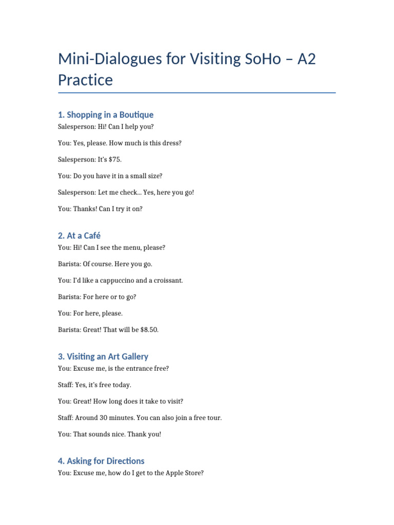 SoHo Mini Dialogues Practice | PDF