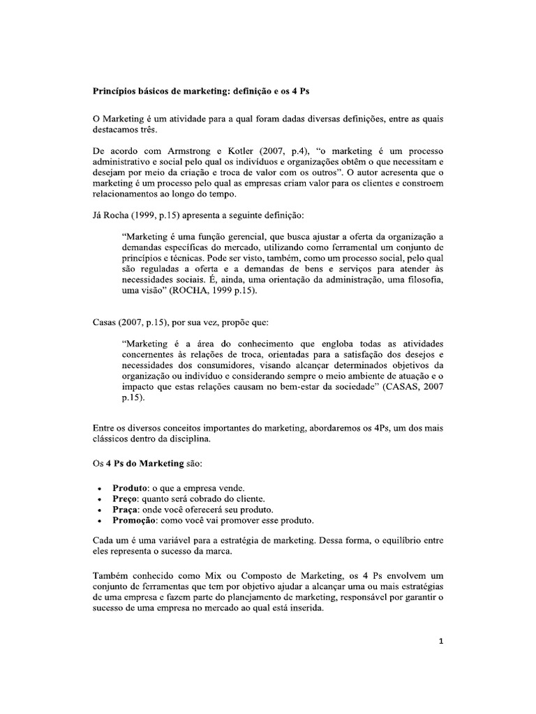 Princípios Básicos de MKT e 4 Ps | PDF