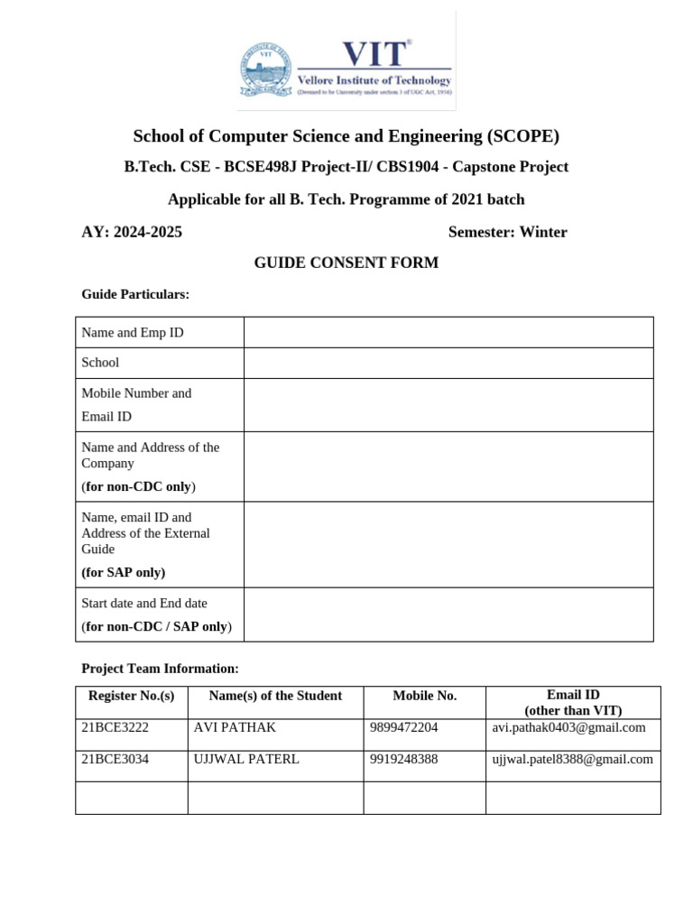 BCSE498J Project II Guide Consent Form_Ver_2 (1) | PDF | Machine ...