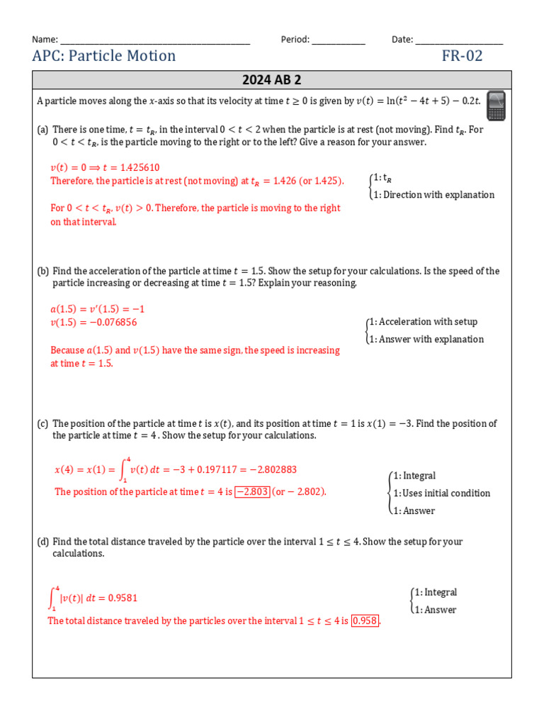 FR-02 - Particle Motion (Answers) | PDF | Acceleration | Theory Of ...