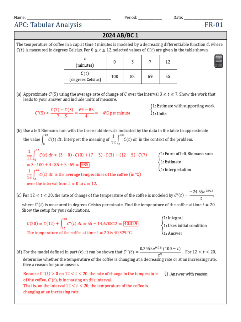FR-01 - Tabular Analysis (Answers) | PDF | Integral | Celsius