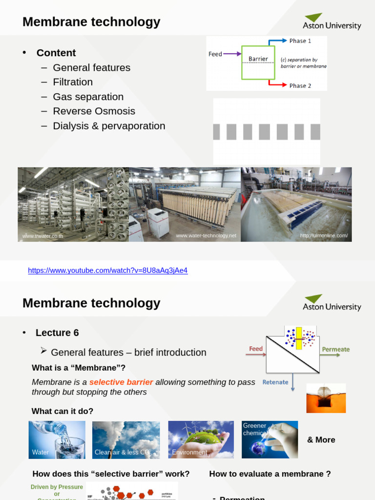 Lecture 6 - Membrane | PDF | Membrane | Membrane Technology