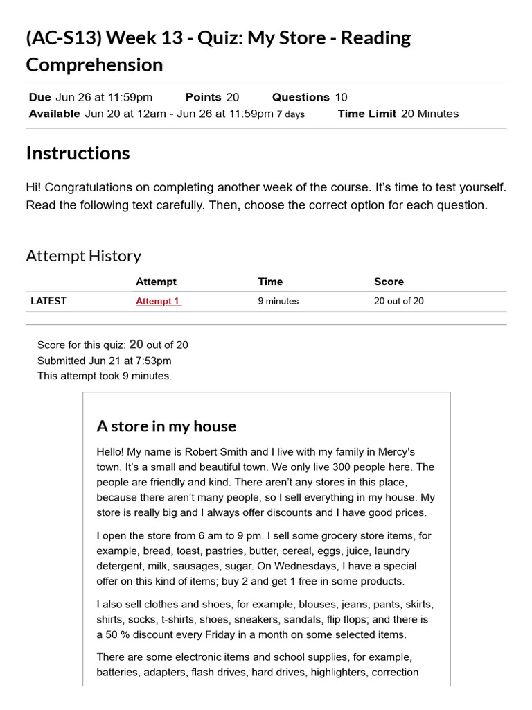 Week 13 Quiz: My Store Overview | PDF | Fashion | Clothing