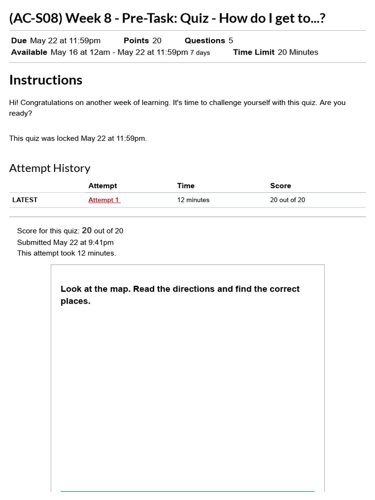 (AC-S08) Week 8 - Pre-Task - Quiz - How Do I Get To... - INGLES II | PDF | Game Shows