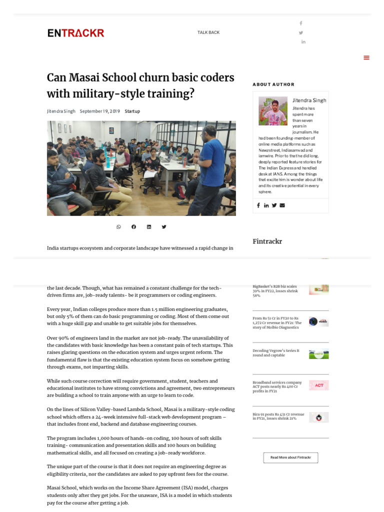 Masai School: Coding Training Revolution | PDF | Startup Company | Small Business & Entrepreneurs