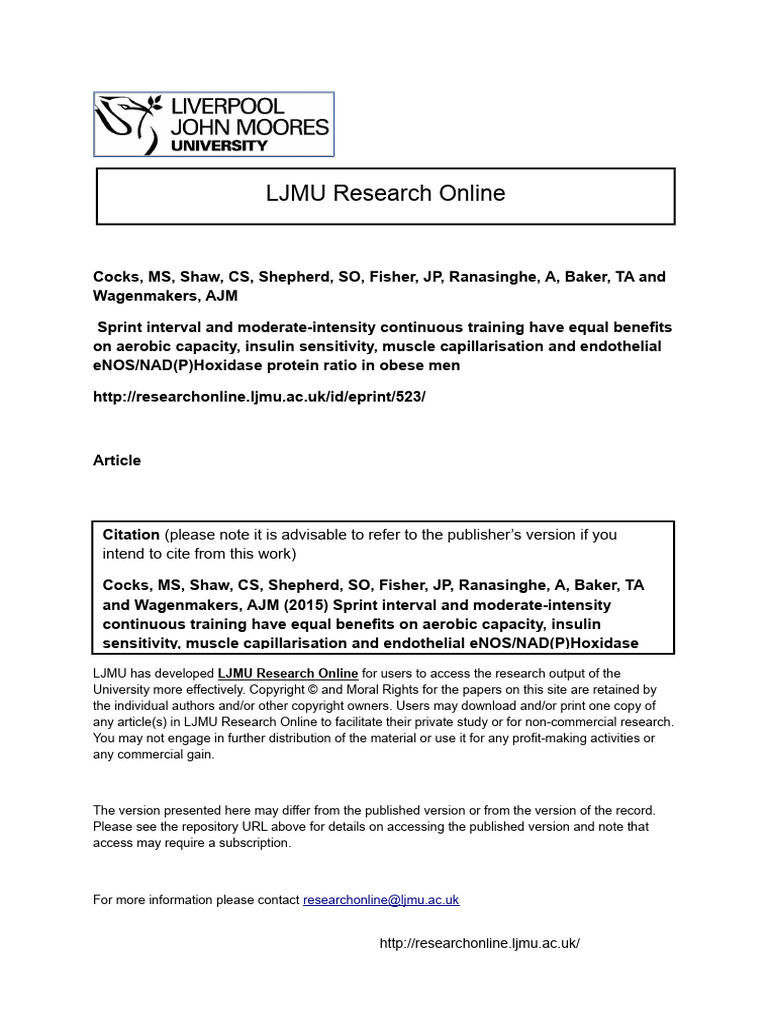 Sprint Interval and Moderate-Intensity Continuous Training Have Equal ...