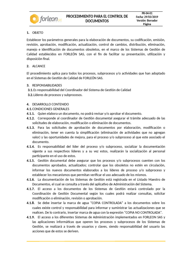Procedimiento de Control de Documentos | PDF | Gestión de registros | Documento