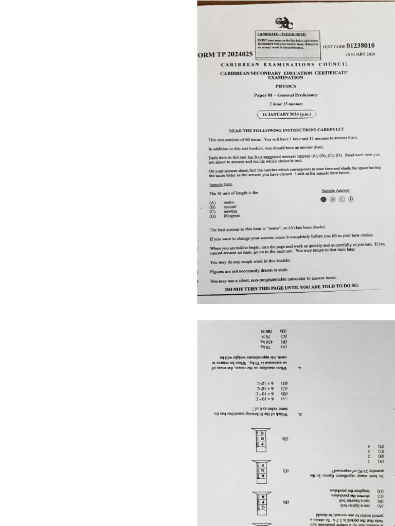 Csec Physics January P1 2024 Booklet Pdf