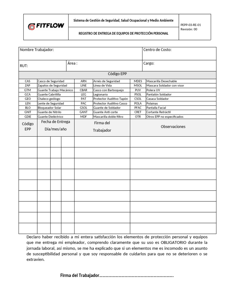 0-PEPP 03-RE-02 Registro de Entrega EPP | PDF