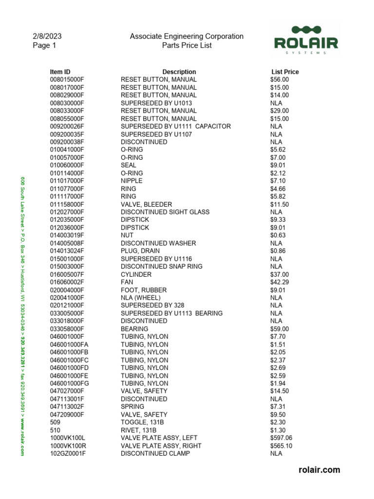Parts Price List - Associate Engineering | PDF | Valve | Mechanical ...
