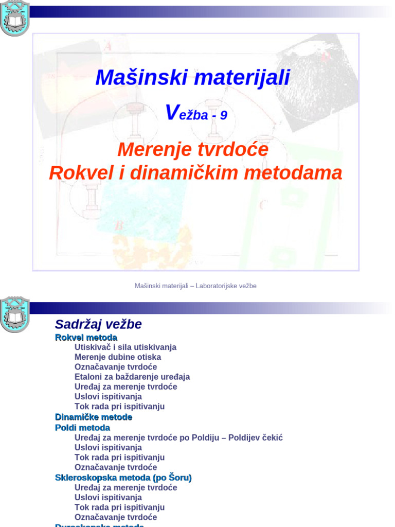 Vezba 9 - Masinski Materijali - Merenje Tvrdoce Rokvel i Dinamickim Metodama | PDF
