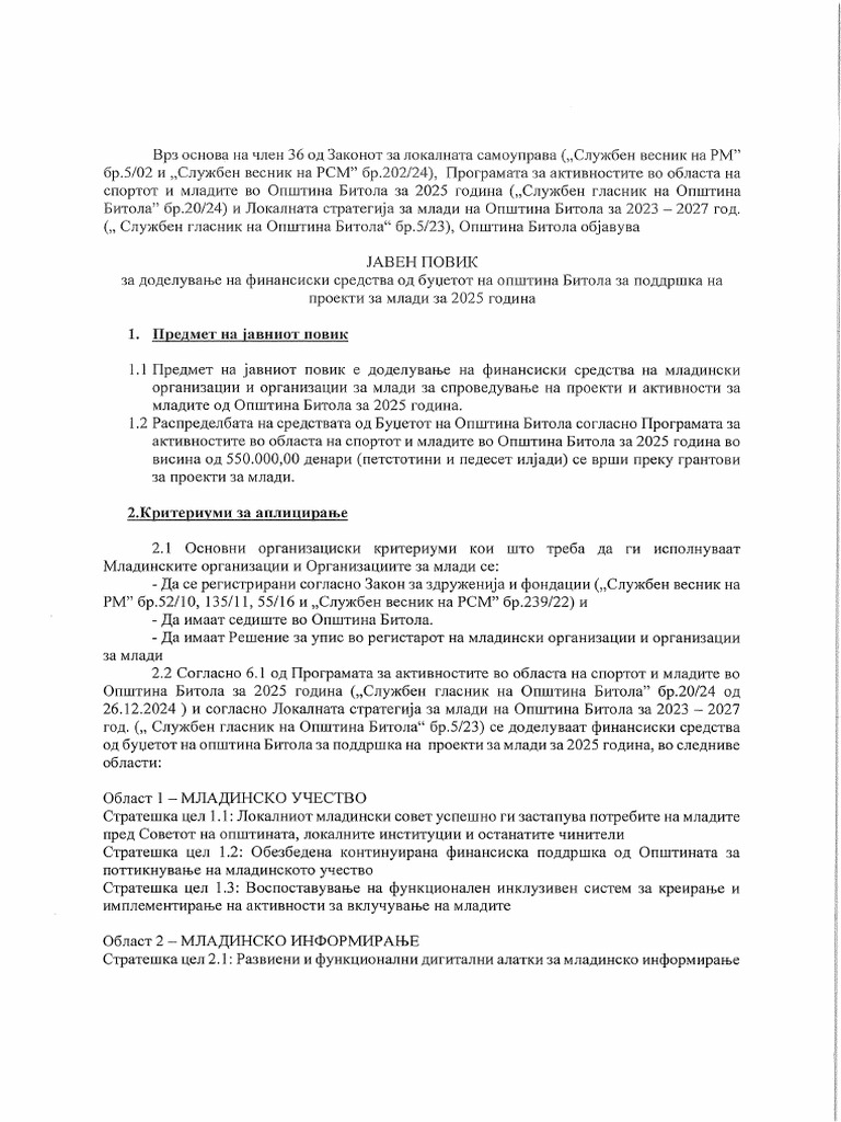 Javen Povik Za Mladinski Proekti | PDF