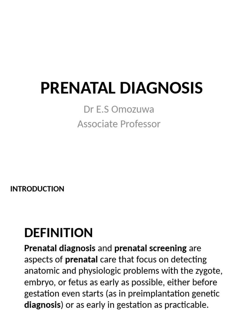 Prenatal Diagnosis Lecture | PDF | Prenatal Development | Fetus