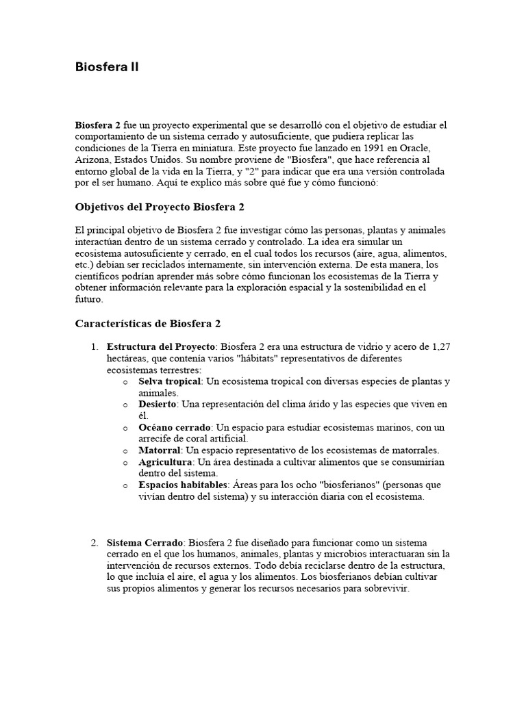 Proyecto Biosfera 2: Ecosistema Cerrado | PDF | Ecosistema | Tierra