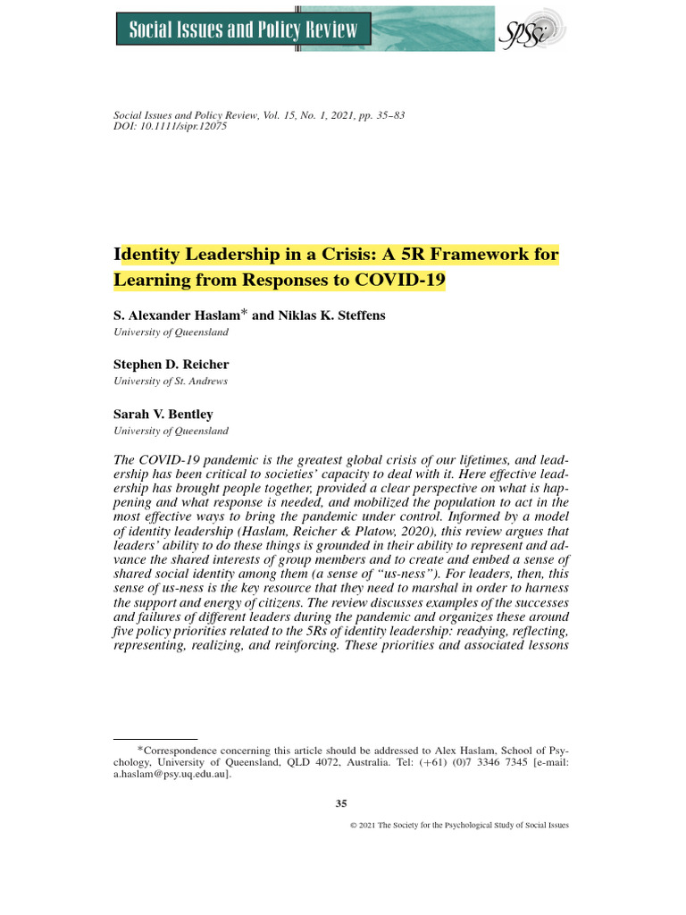 Haslam Et Al, 2021 | PDF | Leadership | Psychology