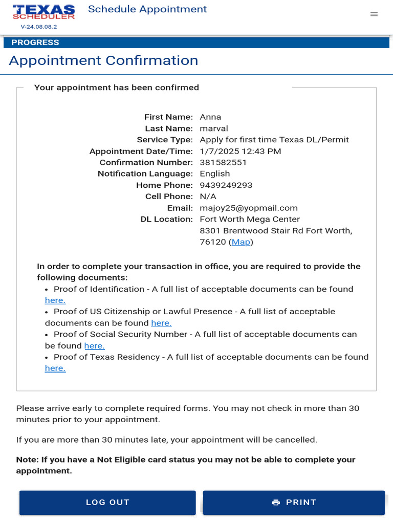 Texas DPS - Schedule Appointment 63 | PDF