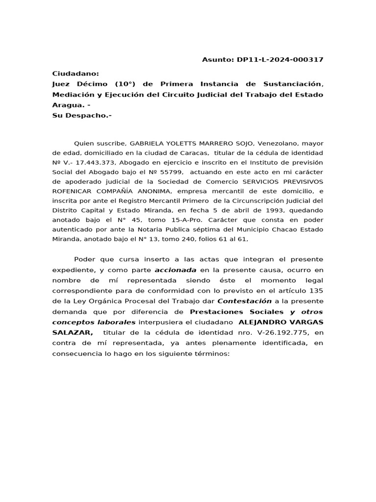 Contestacion Laboral | PDF | Salario | Demanda judicial