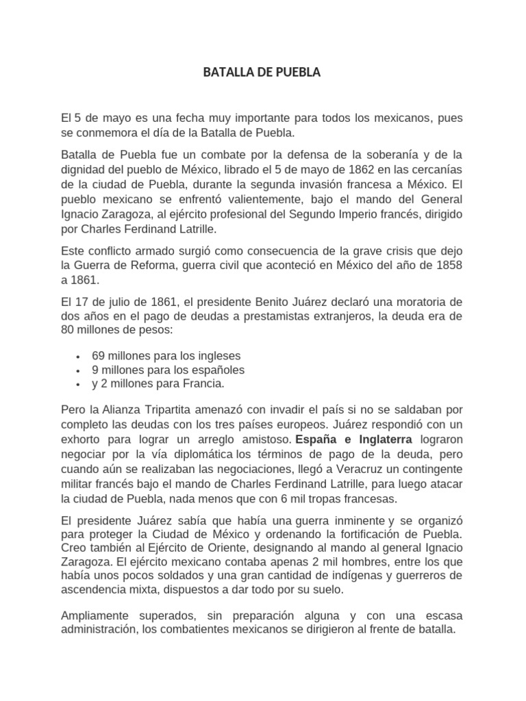 Resumen de la Batalla de Puebla | PDF | México | Operaciones militares