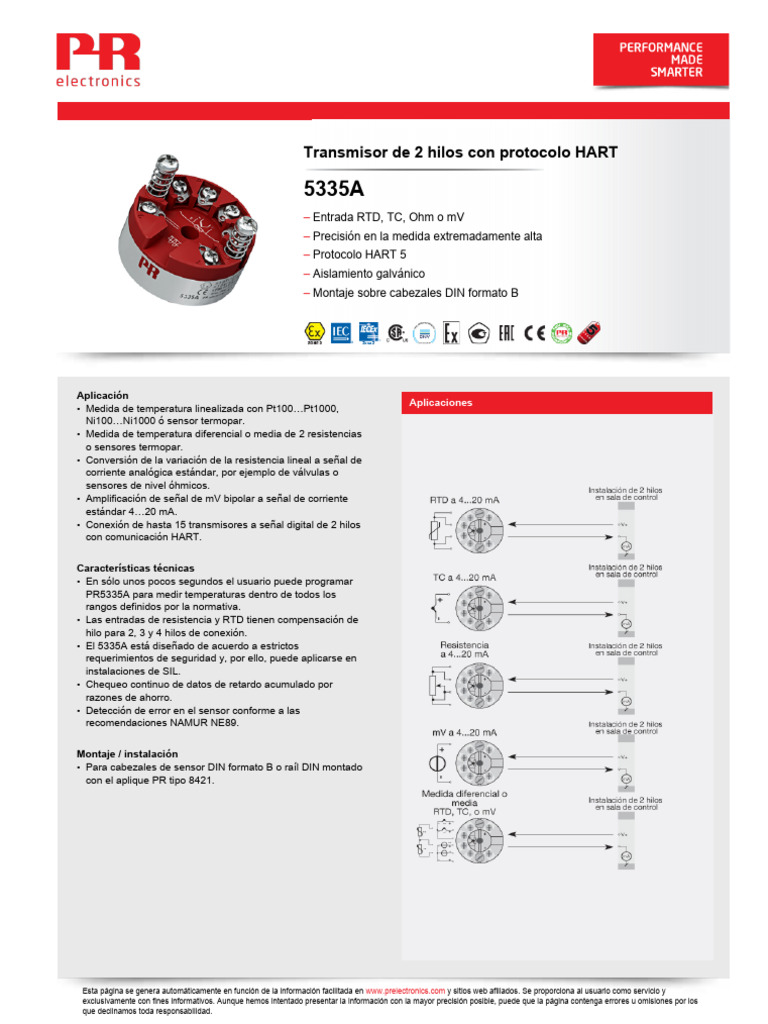 PR Electronics 5335A Transmisor de 2 Hilos Con Protocolo HART | PDF ...
