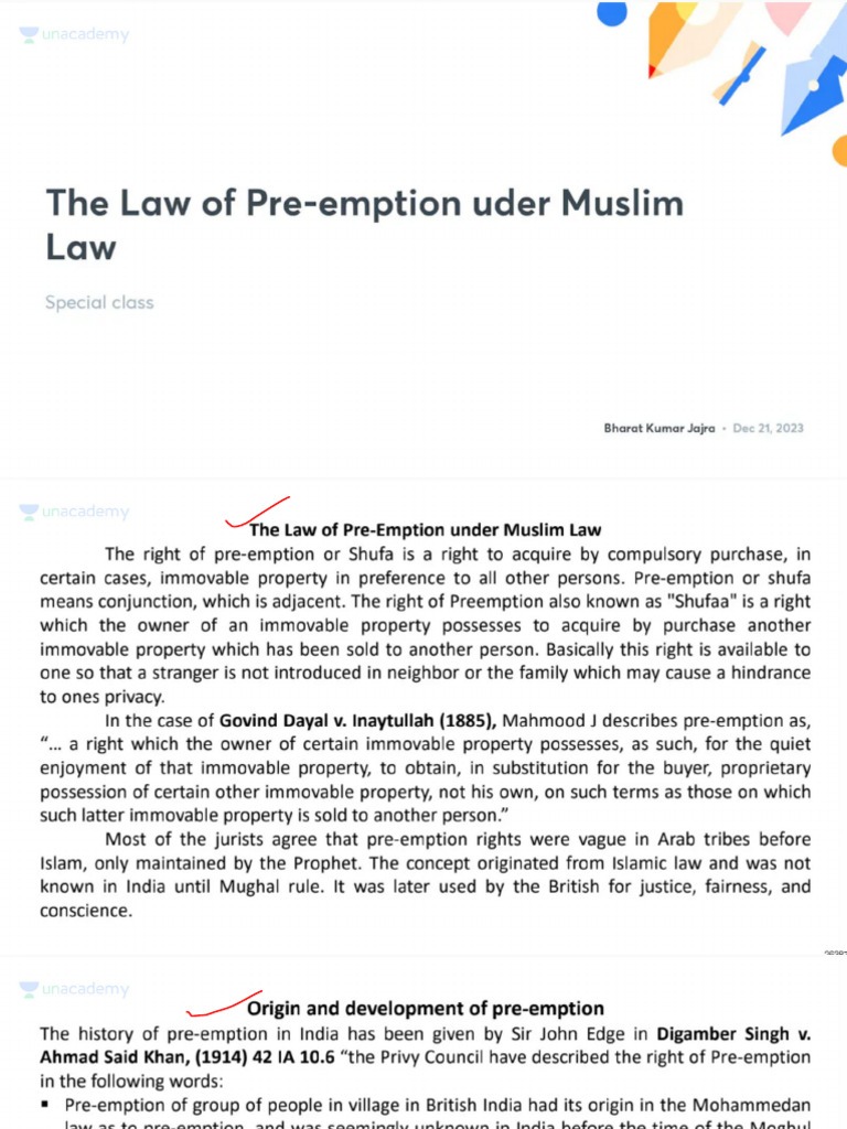 The Law of Preemption Uder Muslim Law No Anno | PDF