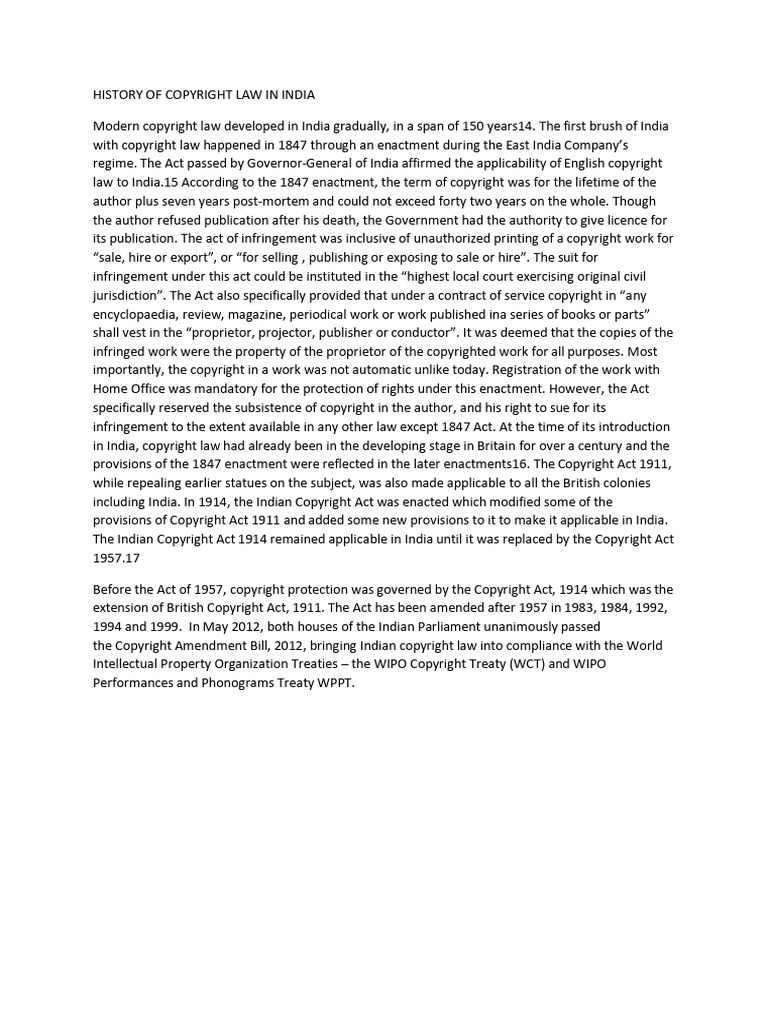 History of Copyright Law in India | PDF | Copyright | Civil Law (Common ...