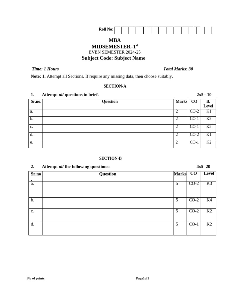 First Mid Sem Question Paper Format | PDF