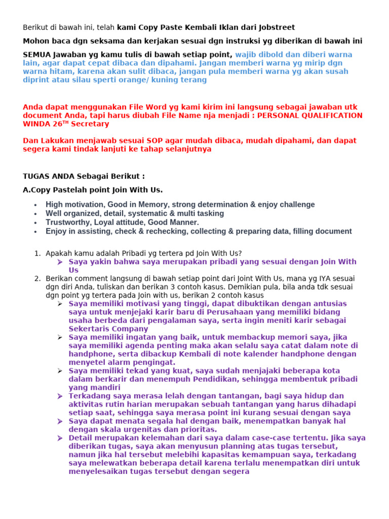 Iklan Jobstreet Secretary Join With Us - Responsibilities | PDF