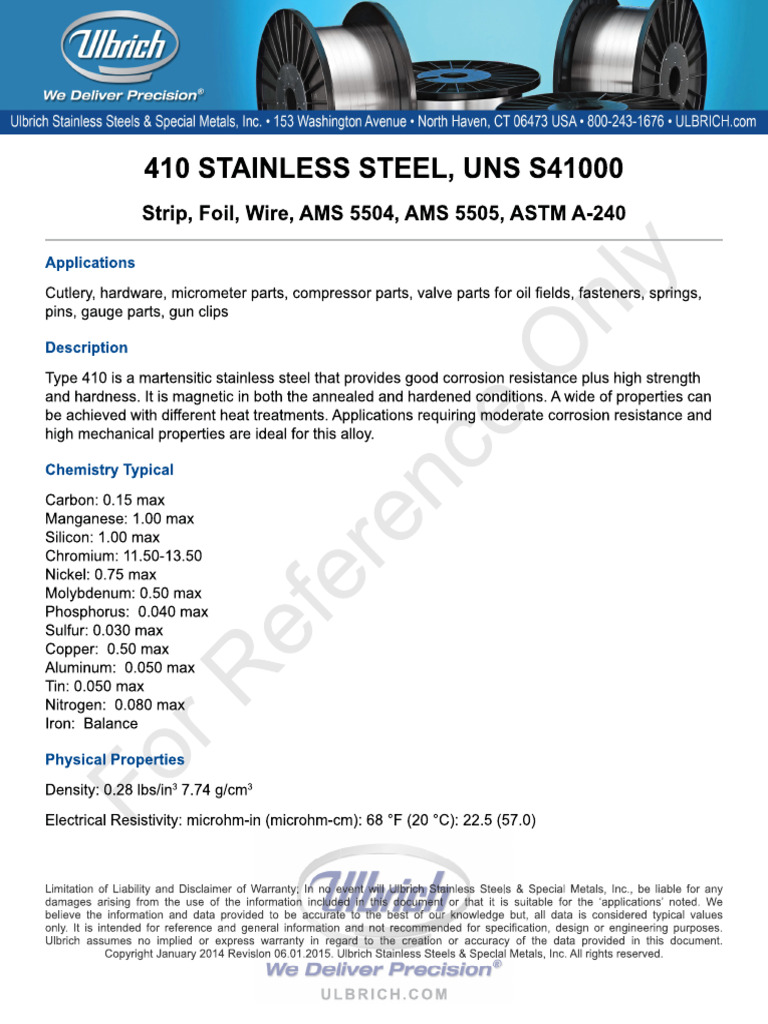 410 Stainless Steel Uns s41000 | PDF