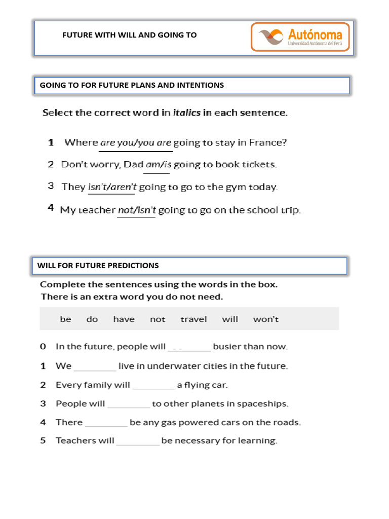 Future Tenses: Will vs. Going To | PDF