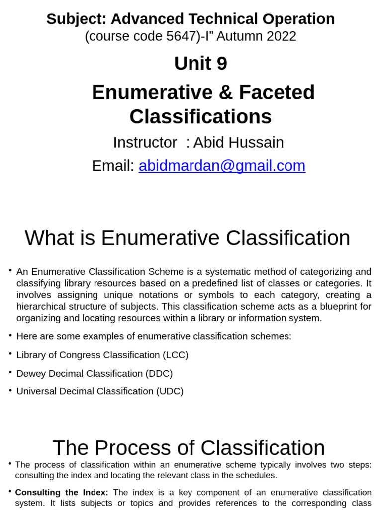 Unit9 Enumerative and Faceted Classification System | PDF | Information Science