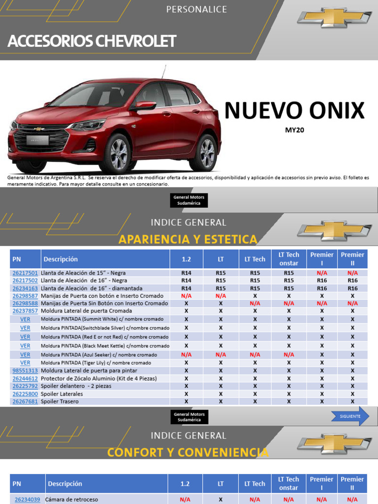 Accesorios Originales Chevrolet Onix | PDF | Motores generales ...