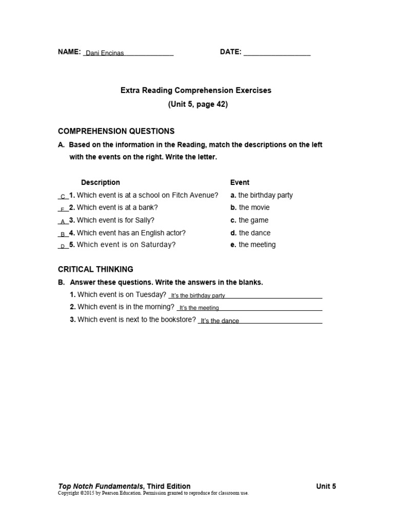 Extra Reading Comprehension Exercises UNIT 5 | PDF