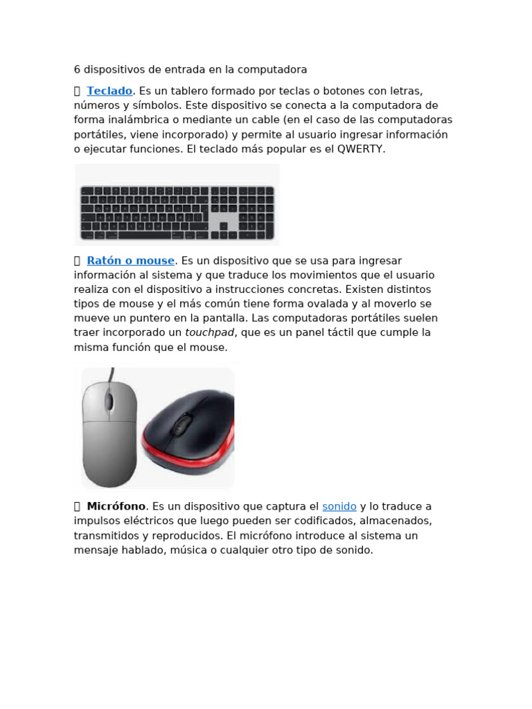 Seis dispositivos de entrada en PC | PDF