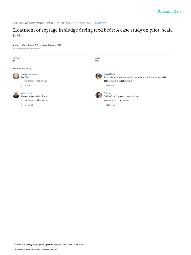 Treatment of Septage in Sludge Drying Reed Beds A Case Study On Pilot ...